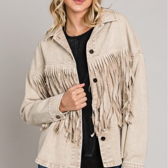HEYSON | Jackets & Coats | Heyson Naomi Washed Fringe Detail Jacket ...